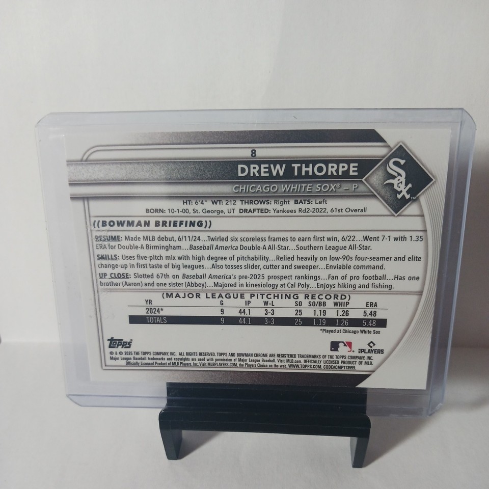Red Rookie Logo Redemption- Drew Thorpe 2025 Bowman Refractor- Chicago ...