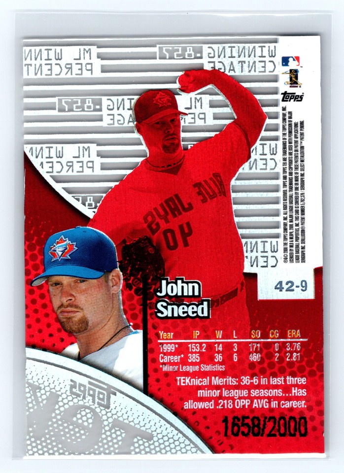 2000 Topps Tek #42-9 John Sneed Pattern 09 SN Toronto Blue Jays | eBay