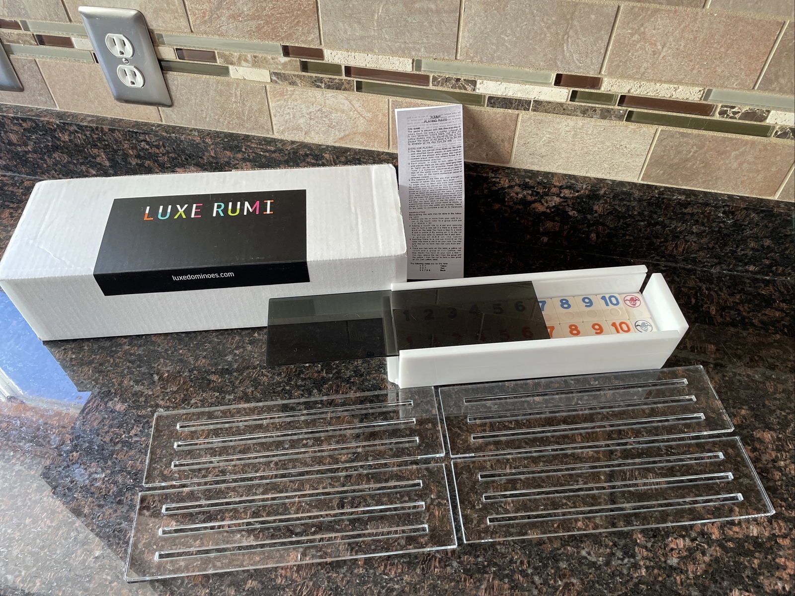 Luxe Dominoes Rumi Acrylic Rummy Game Holder + Rummy Tiles + Four ...