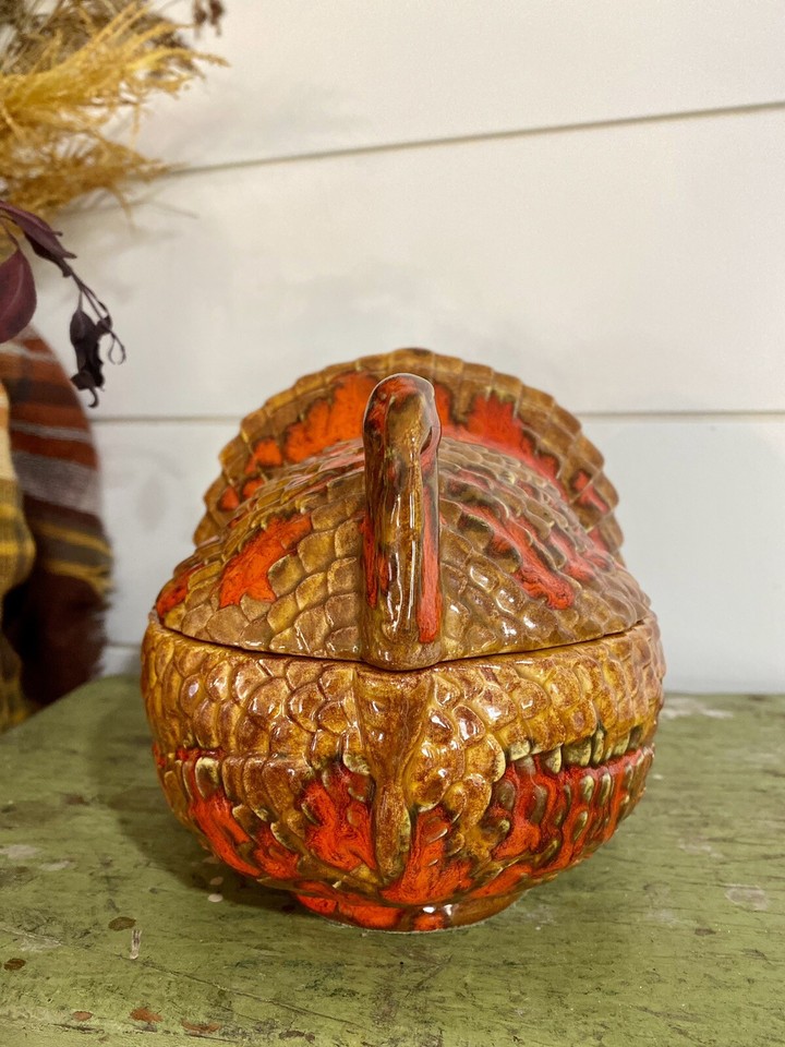Vintage Ceramic TURKEY Candy Dish with Lid with Drip Glaze Hobbyist ...