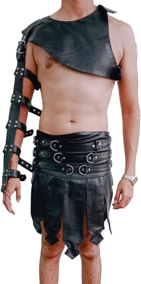 Genuine Cow Leather roman 3-piece Men's gladiator kilt set Larp | eBay