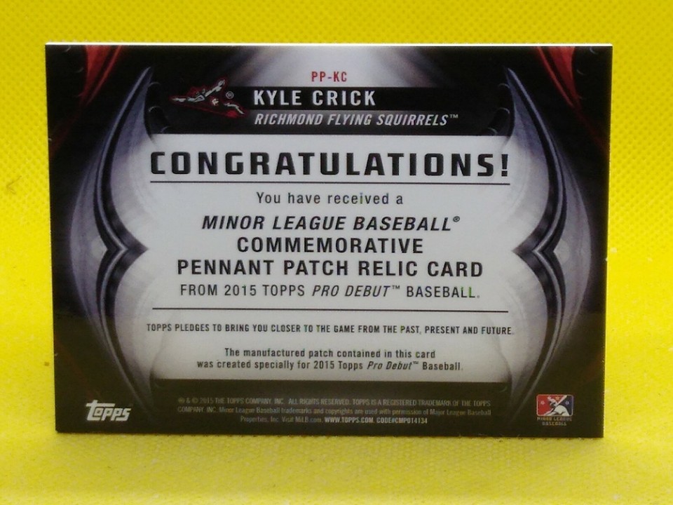 Kyle Crick 2015 Topps Pro Debut COMMEMORATIVE PENNANT PATCH RELIC #PP ...