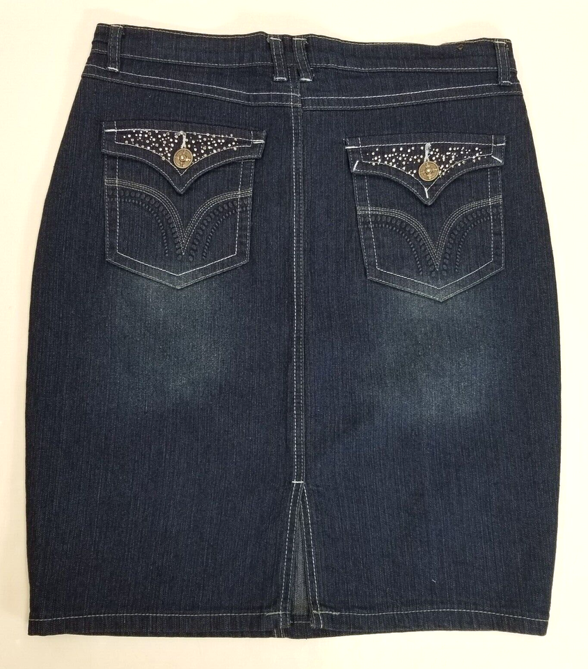 Miss No Fuze Wms 12 Blue Denim Skirt Dark Wash Rhinestones Cowgirl ...