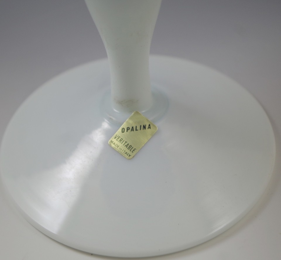MID CENTURY EMPOLI ITALY OPALINE VERITABLE LARGE GOBLET VASE ORIG ...