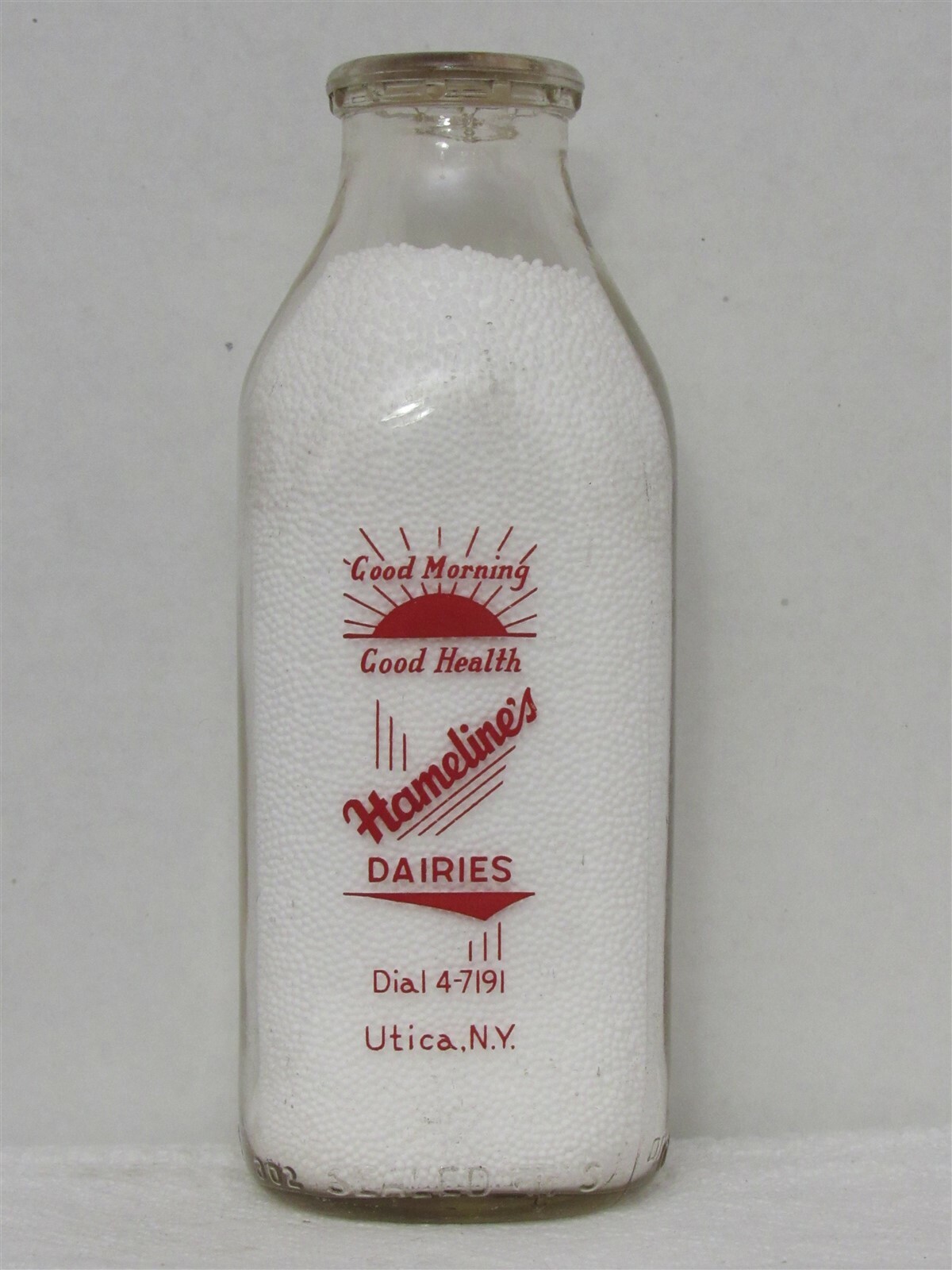 SSPQ Milk Bottle Hameline's Dairies Dairy Utica NY ONEIDA COUNTY Good ...