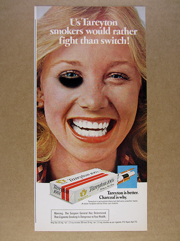 1975 smiling black-eye woman photo Tareyton Cigarettes vintage print Ad ...