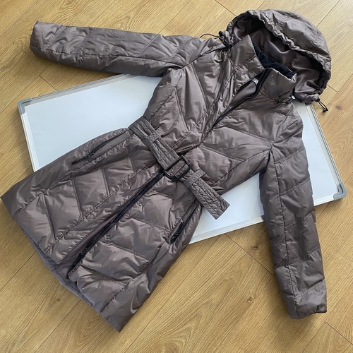 Size 6 8 Brown Padded hooded belted Parka F&F Coat duck down feather ...