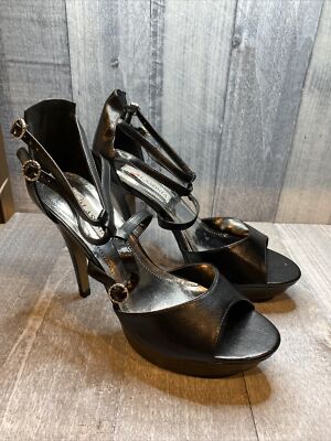 Lasonia Peep Toe Strappy Black Heels Sz 10 | eBay