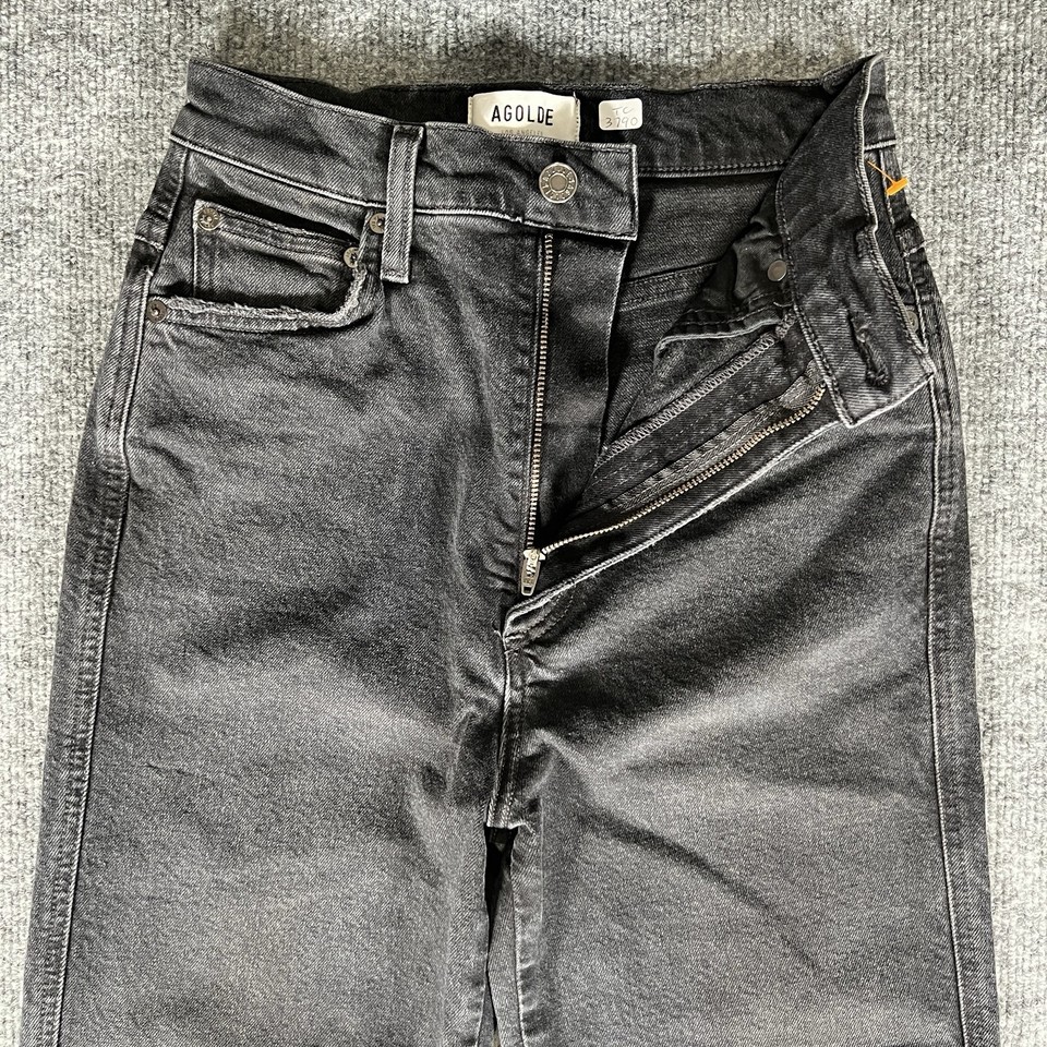 AGOLDE Jeans Women 25 Black Pinch Waist High Rise Kick Flare Organic ...