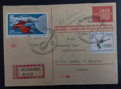 1966 Germany DDR Registered 30c Stamped Postcard ties 3 stamps cd ...