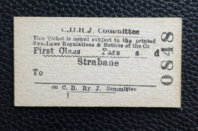 Vintage 1960s CDRJC Irish Railway First Class Train Ticket STRABANE ...