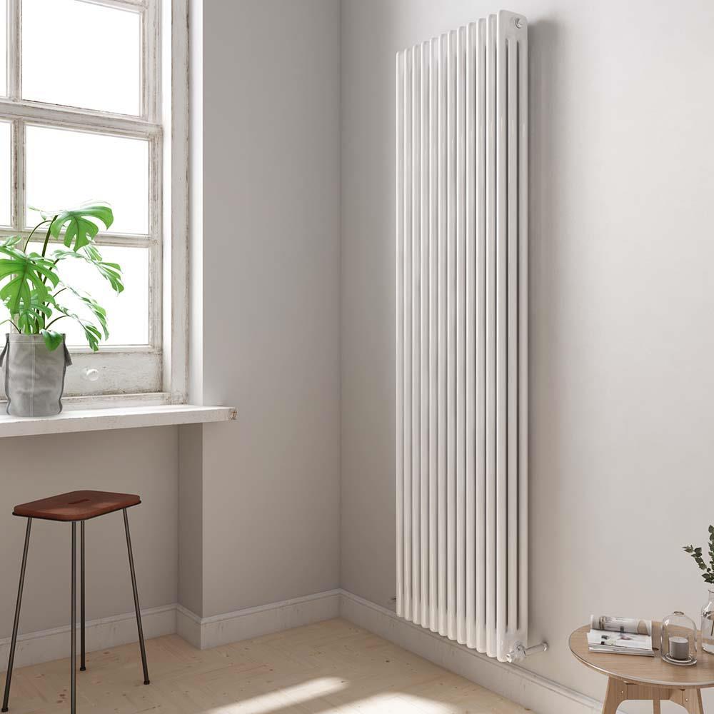 Bathroom Radiator 3 Column Panel Designer Matt White Vertical Central ...