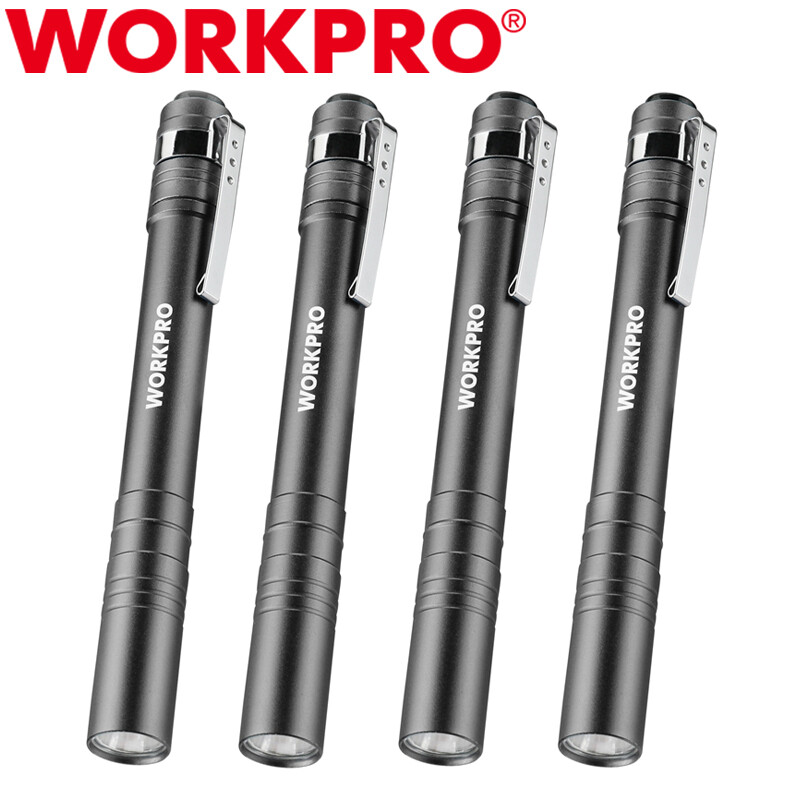 WORKPRO LED Pen Light Set 4PC Aluminum Handheld Flashlight Pocket ...