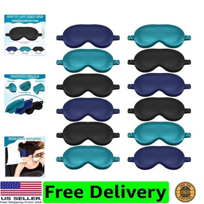 12 Pcs Silk Sleep Masks Soft Satin Eye Masks with Adjustable Elastic ...
