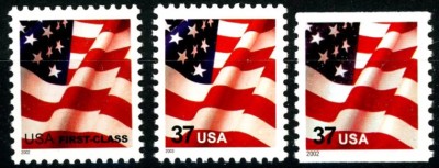 US Flag the 3 Water-Activated Types MNH Set Scott's 3620 3629f & 3631 ...