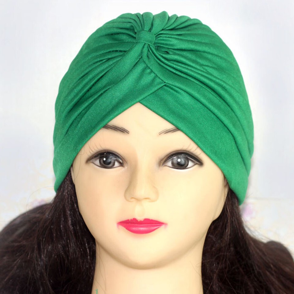 Plain Stretchy Ladies Chemo Turban Indian Cloche Trendy Fashion Pleated ...