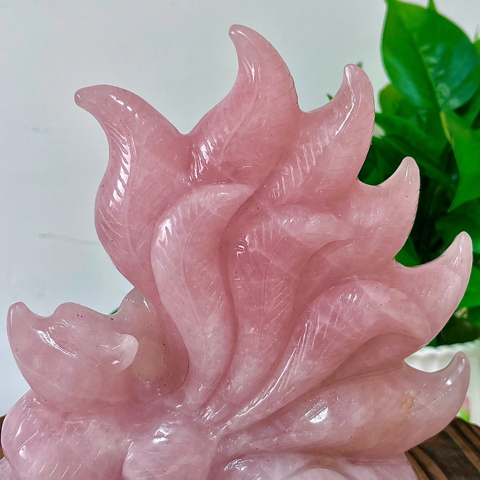 3.24LB High quality pink crystal nine tailed fox hand carved artwork | eBay
