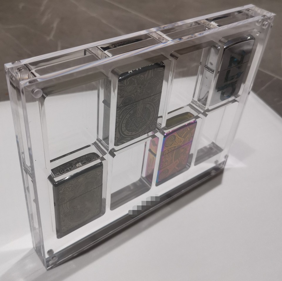 8 Grids Crystal Acrylic Magnetic Display Frame Storage Case For Zippo ...