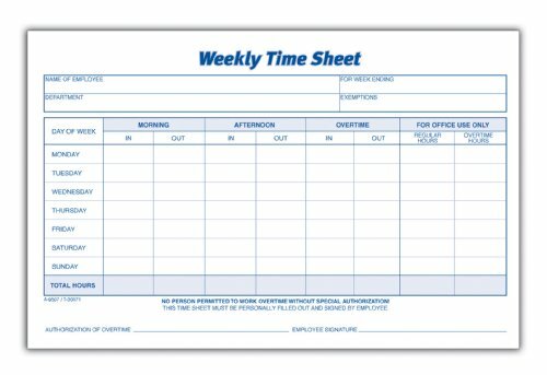 Adams Weekly Time Sheet, 1-Part, 5.5 x 8.5 Inches, Blue/White, 100 ...
