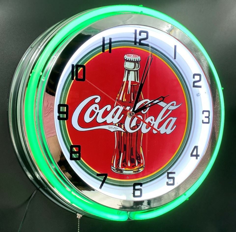 19" Coca-Cola Bottle Sign Double Green Neon Clock Coke | eBay