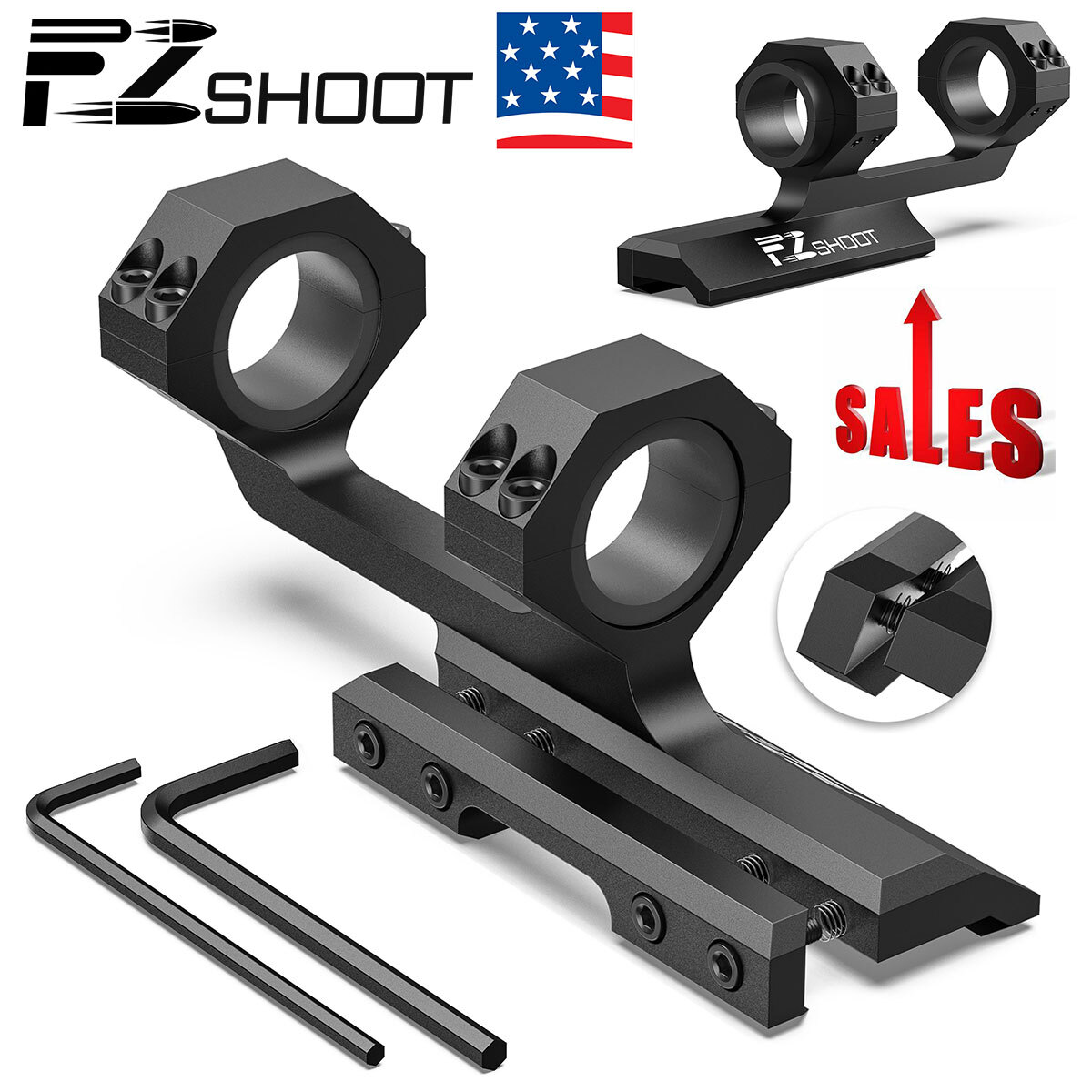 EZshoot Offset Cantilever Picatinny Scope Mounts Universal 1 inch/30mm ...