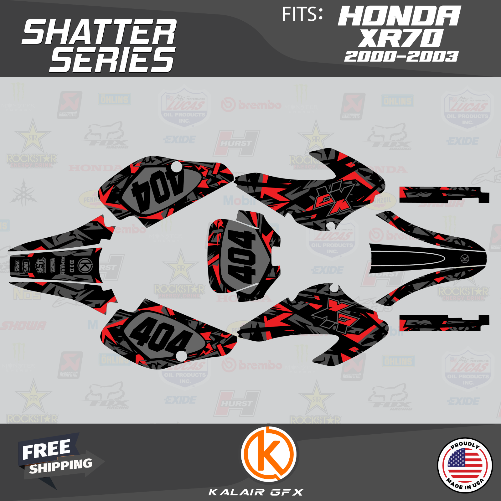 Graphics Kit for Honda XR70 (2001-2003) XR 70 Shatter Series - Red ...