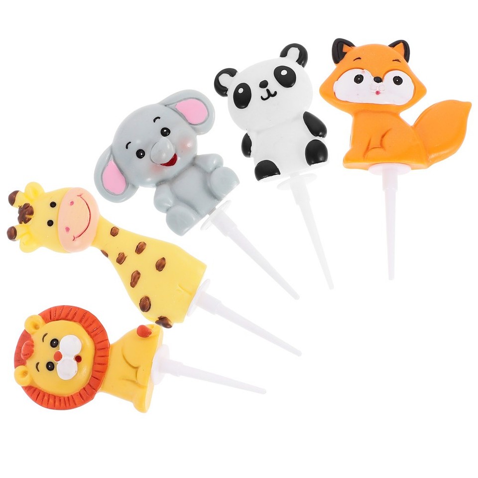 5 Pcs Jungle Theme Cake Decorations Zoo Animal Toppers Birthday Party ...