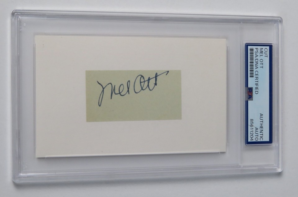 Mel Ott GIANTS HOF Signed Autograph Auto Cut Page Index Card Slab PSA ...