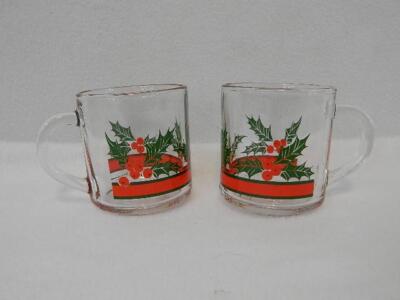 Vintage Libbey Christmas Holly Berries with Leaf Glass Egg Nog Mugs Set ...
