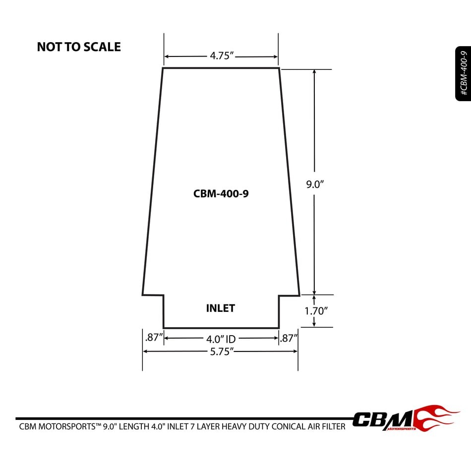 CBM-400-9 CBM MOTORSPORTS™ 9.0" LENGTH 4.0" INLET 7 LAYER HEAVY DUTY ...