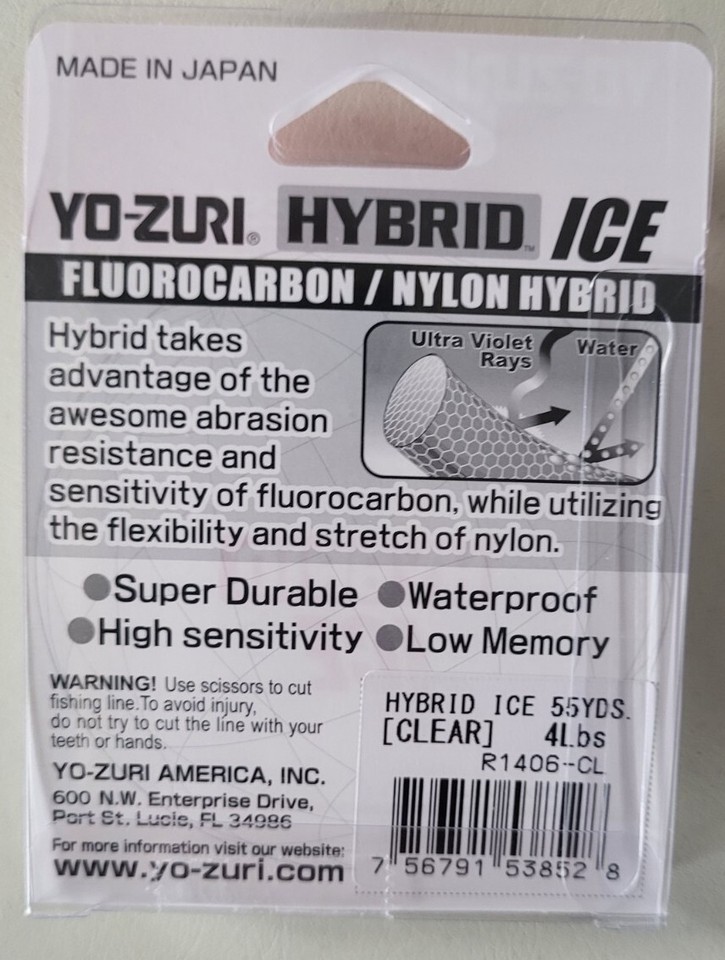 New Yo-Zuri Hybrid Fluorocarbon Ice Fishing Line Clear 4lb 55yds .008 ...