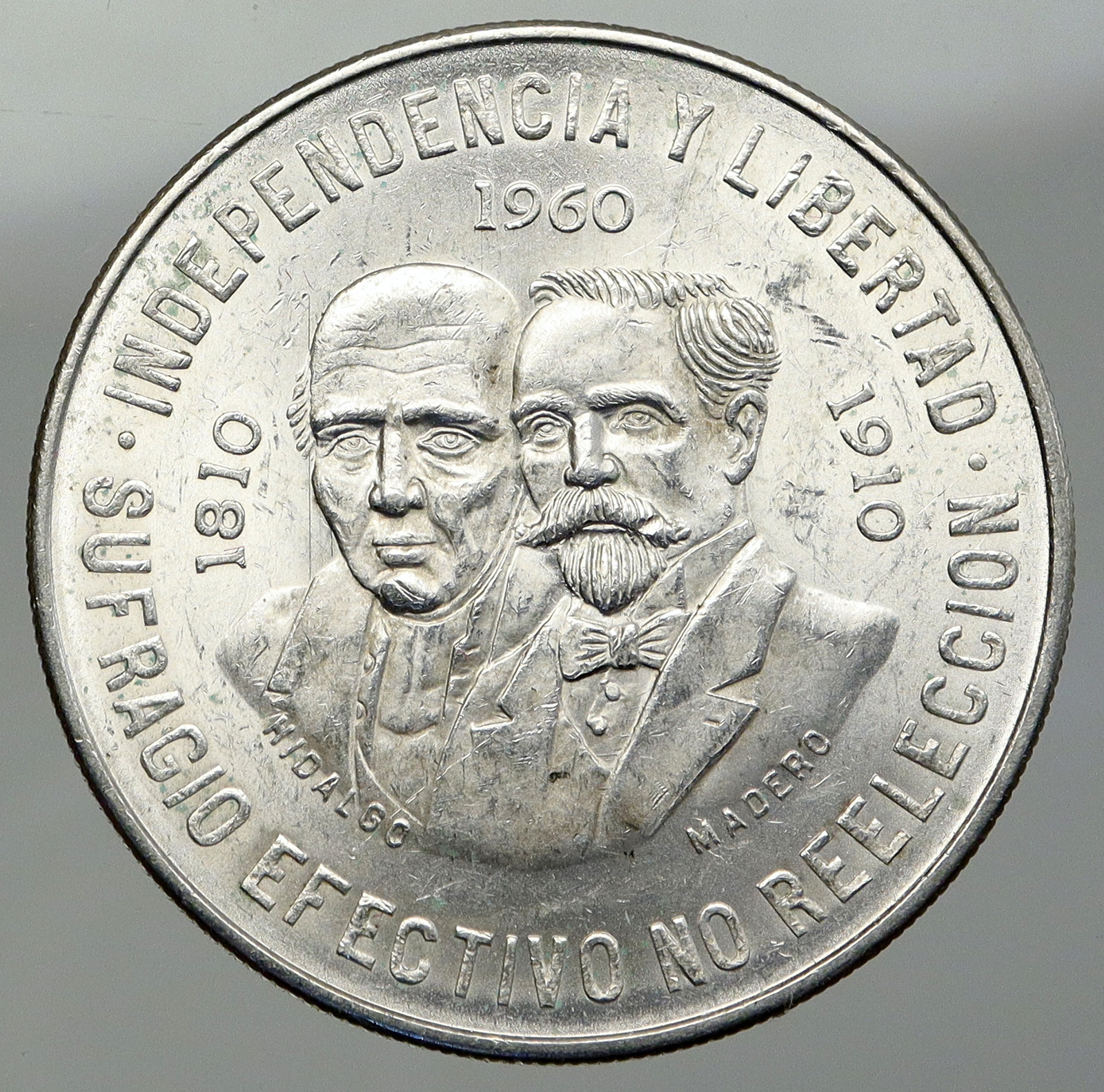 1960 Mexican 150Y WAR OF INDEPENDENCE Hidalgo Madero Silver 10 Pesos ...