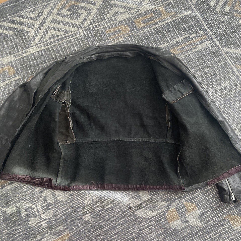 Vtg Cafe Racer Black Leather Motorcycle Jacket L XL Talon | eBay