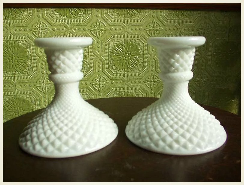 Diamond Point Milk Glass Candle Holders | eBay