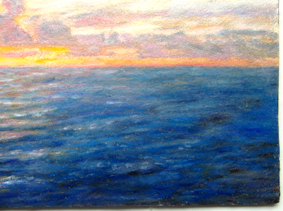 Signed Original Oil Pastel Painting Ocean Seascape Impressionist Sunset ...