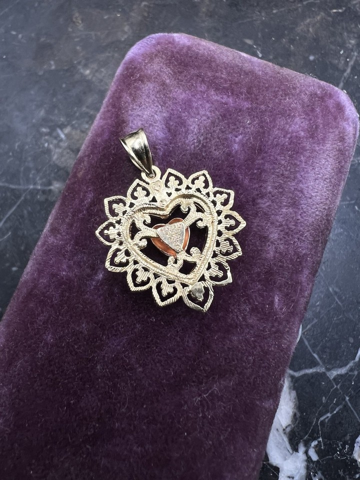 14k Yellow Rose Gold VTG Signed Beverly Hills Heart Pendant Estate Find ...
