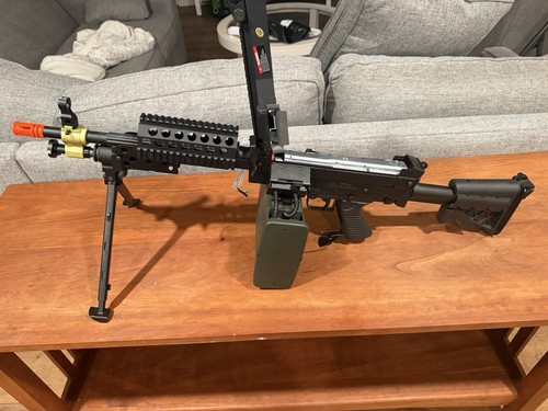 Airsoft Gun Rare M249 A&K FULL METAL With Box Mag Missing Battery Cover ...