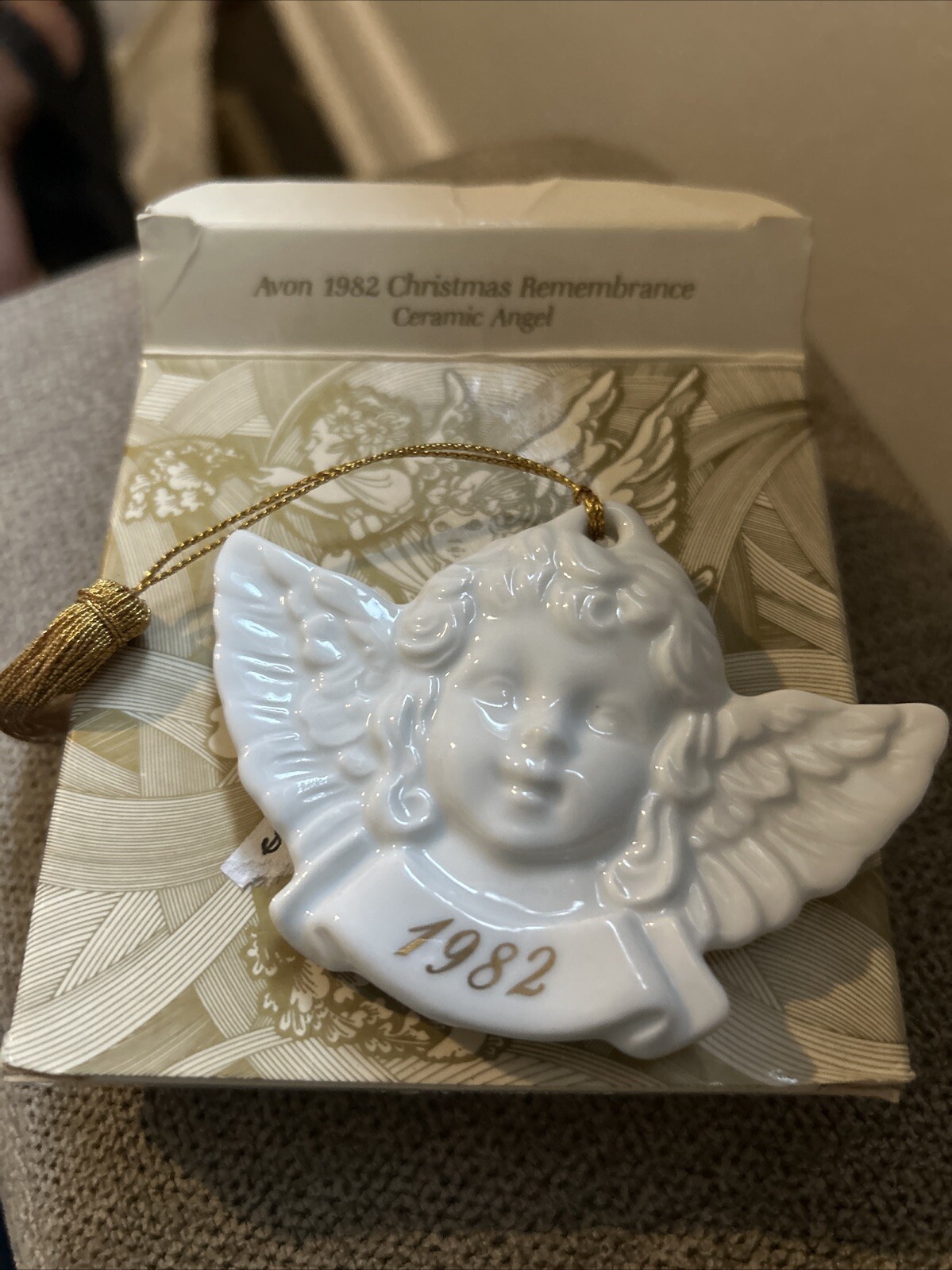 Avon Ceramic Angel Ornament 1982 White Gold Trim Gift Collection ...
