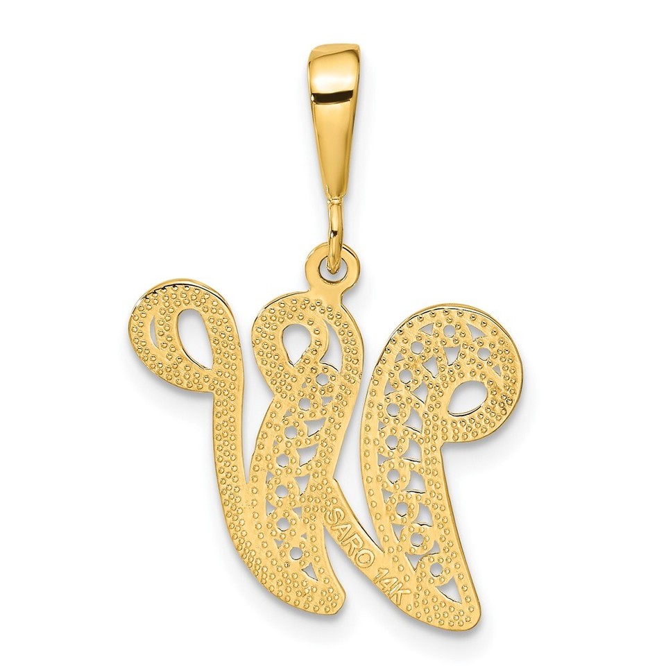 Real 14kt Yellow Gold Polished Script Filigree Letter W Initial Pendant ...