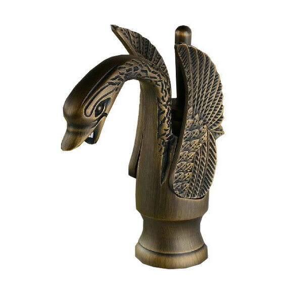 Antique Brass Single Lever Swan Style Bathroom Sink Faucet Mixer Tap ...