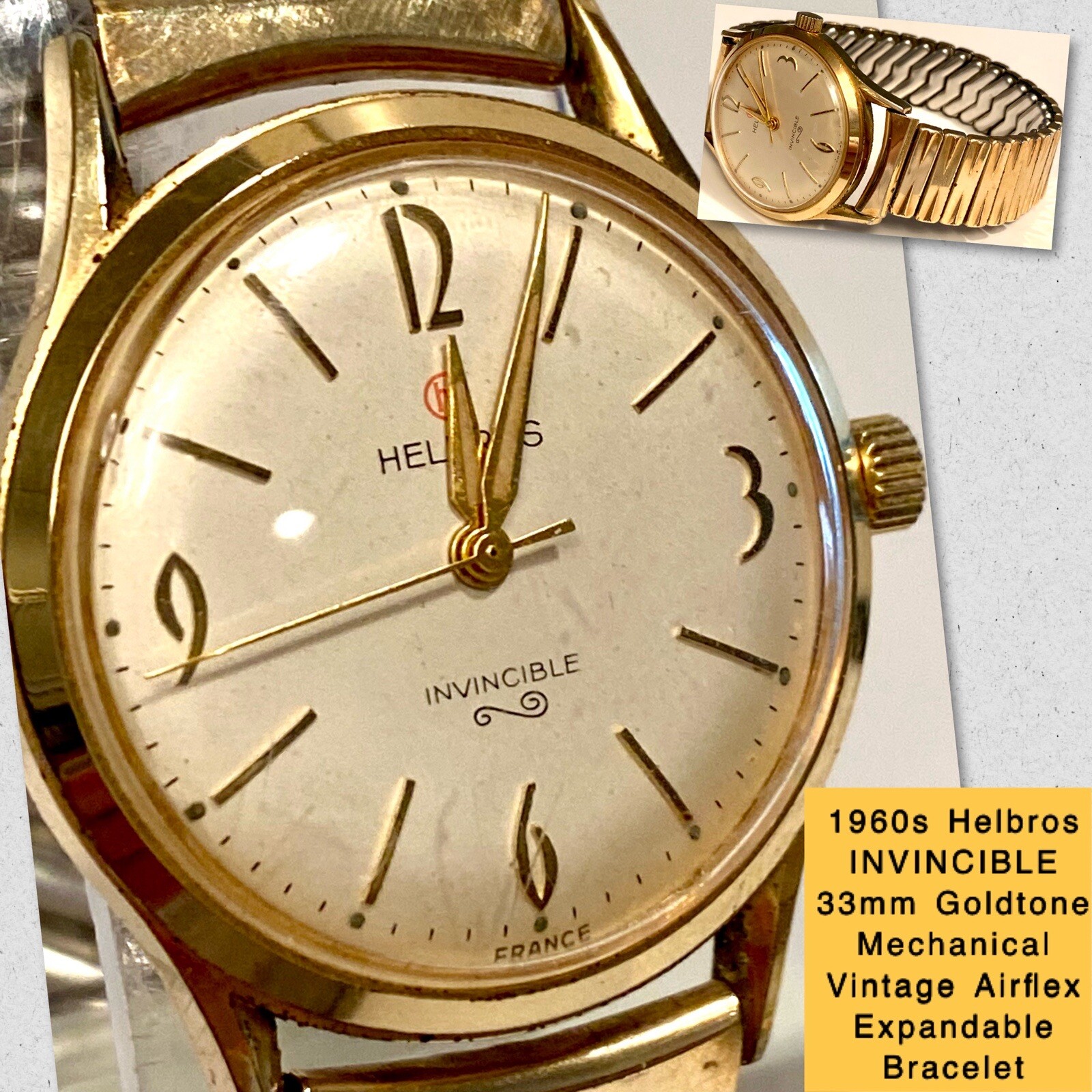 Vintage 1960s Helbros INVINCIBLE | 33mm Goldtn Mechan… - Gem