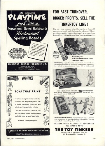 1954 PAPER AD Tinkertoy Constuction Electric Motor Lincoln Line ...