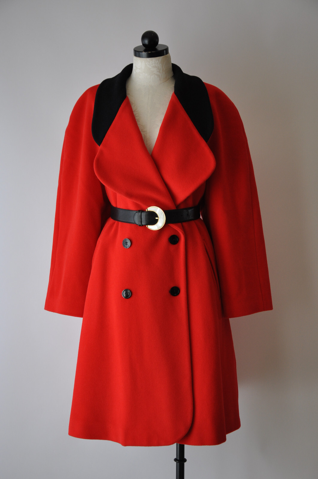 90s Escada Rich Red Luxe Cashmere Wool Large Collar L… - Gem