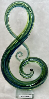 Vtg Hand Blown Music Treble Clef 12" Art Glass Sculpture Blue Green ...
