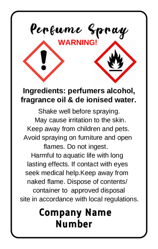 Personalised- CLP- PERFUME SPRAY safety warning stickers labels (36 per ...