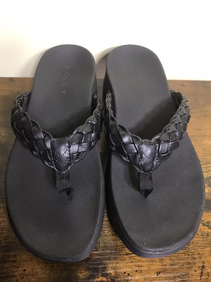 Vionic Kenji Black Platform Wedge Braided Flip Flop Sandals Womens 8 | eBay
