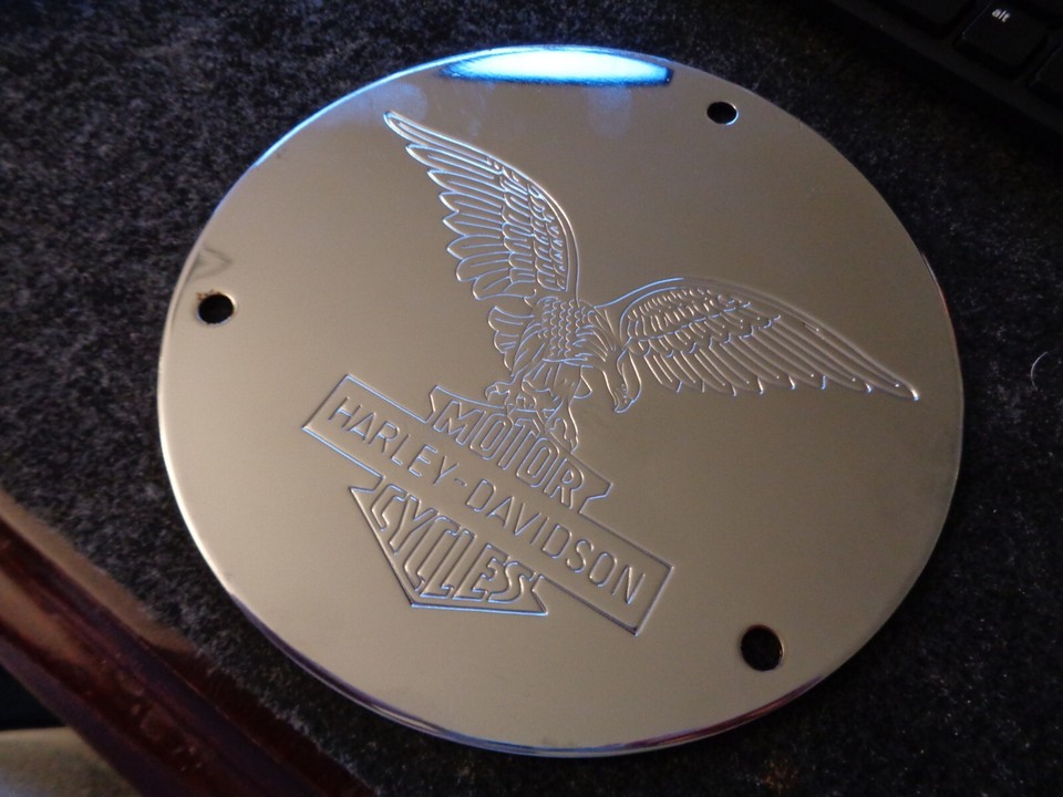 HARLEY DAVIDSON VINTAGE DERBY COVER ENGRAVED EAGLE CHROME 3 HOLE COVER ...