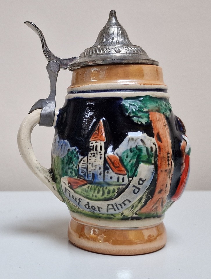 Vintage Beer Mug Tankard Stoneware German Beer Stein Cup With Lid - VGC ...