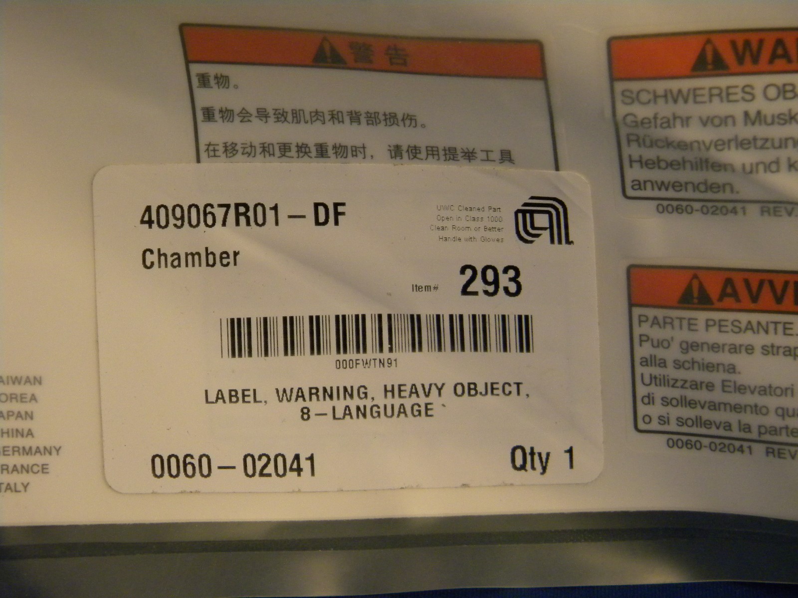 AMAT Applied Materials 0060-02041 Warning Heavy Object Label | eBay