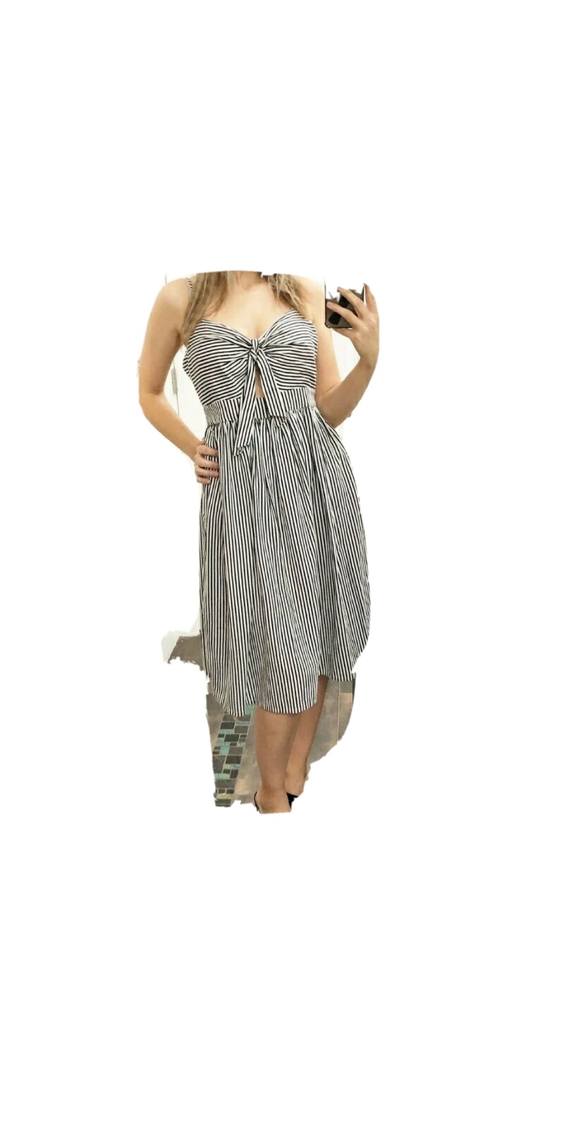 Zara basics black/white cotton linen striped key hole cut out sun dress ...